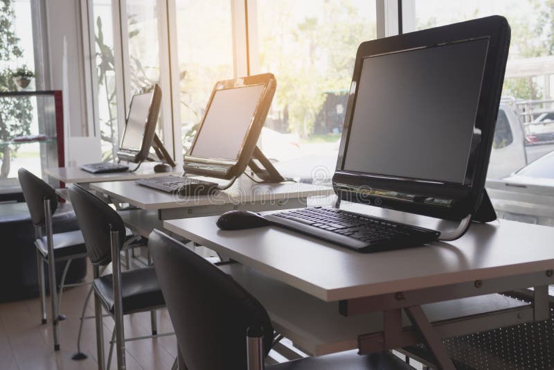 Computer Monitor on Desk in the Office. Stock Image - Image of desktop ...