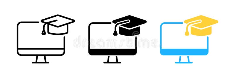 Computer Monitor Display and Graduation Cap. Online Education, E ...