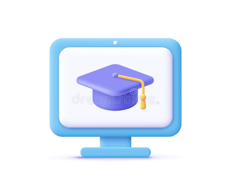 Computer Monitor Display and Graduation Cap. Online Education, E ...