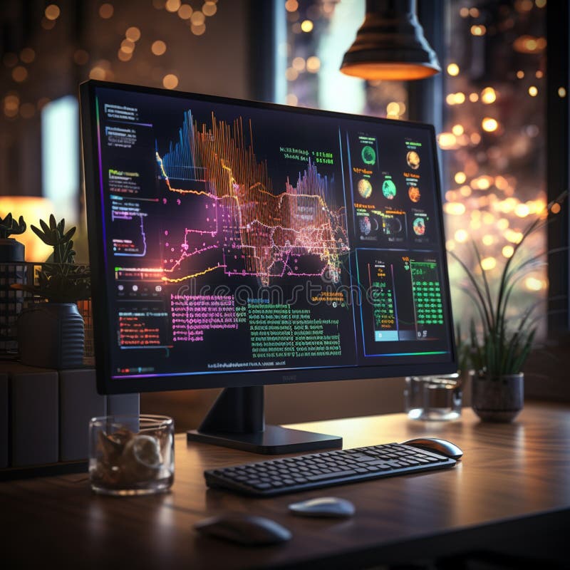 Computer Monitor Displaying an Abstract Network Stock Illustration ...