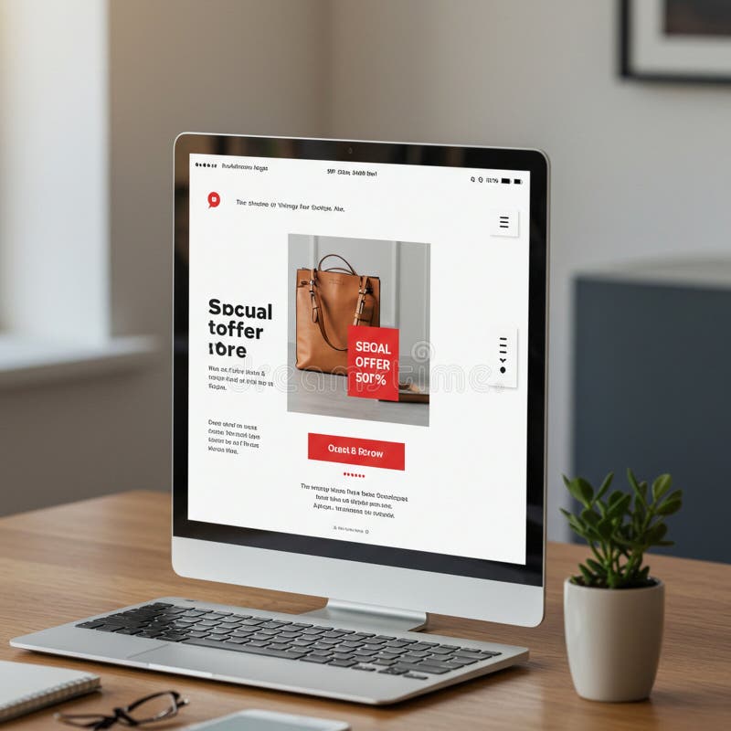 Computer Monitor Displaying an Advertisement for a Leather Handbag with ...