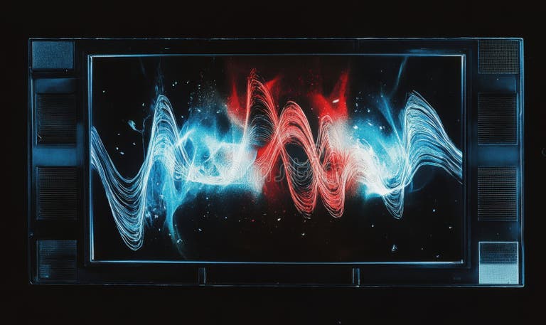 A Computer Monitor Displaying an Animated Red and Blue Wave Pattern ...