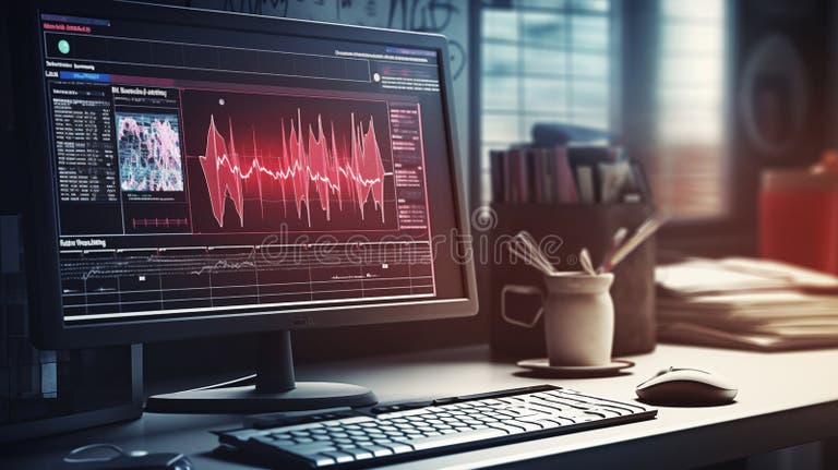 Computer Monitor Displaying Complex Data Analysis with Graphs and Visualizations in a Modern ...