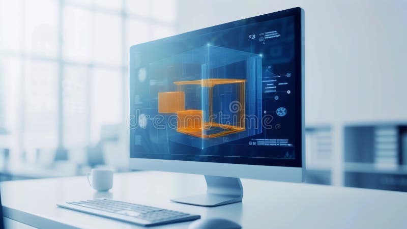 A Computer Monitor Displaying a 3D Blueprint of a Product with ...