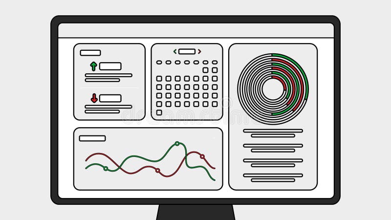 Computer Monitor Displaying Data Analysis Dashboard Stock Vector