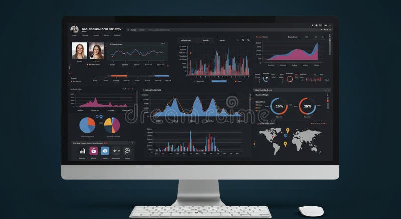 Dashboard with Multiple Data Visualizations in a Minimalist Design. Features Bar Stock ...