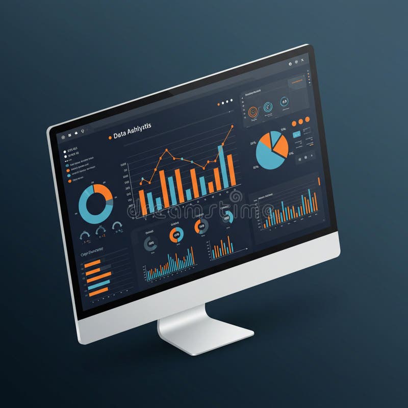 Computer Monitor Displaying a Data Analytics Dashboard. the Screen Features Various Stock ...
