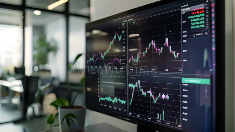 A Computer Monitor Displaying a Detailed Stock Chart Graph with Various ... A Computer Monitor Displaying a Detailed Stock Chart Graph with Various ...