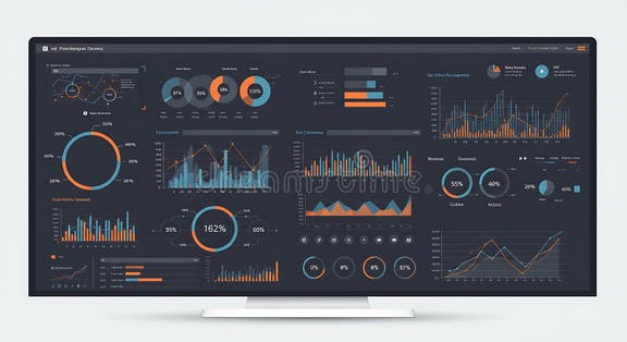 Computer Monitor Displaying a Digital Dashboard with Various Data Visualizations. Stock ...