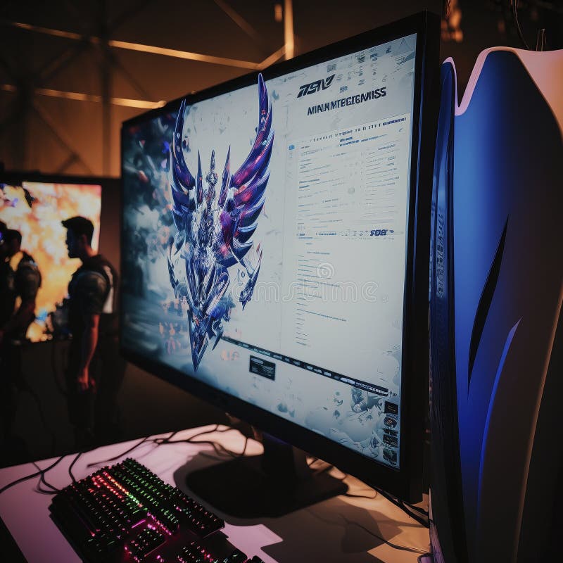 A Computer Monitor, Displaying a Fast-paced Virtual Gaming World Stock ...