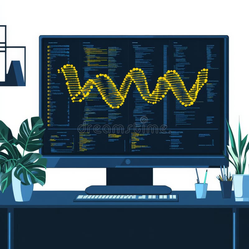 Computer Monitor Displaying Genetic Analysis Data DNA Strand Visuals ...