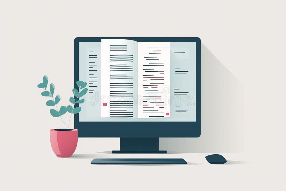 Computer Monitor Displaying Text Document with Editing Marks, Concept ...