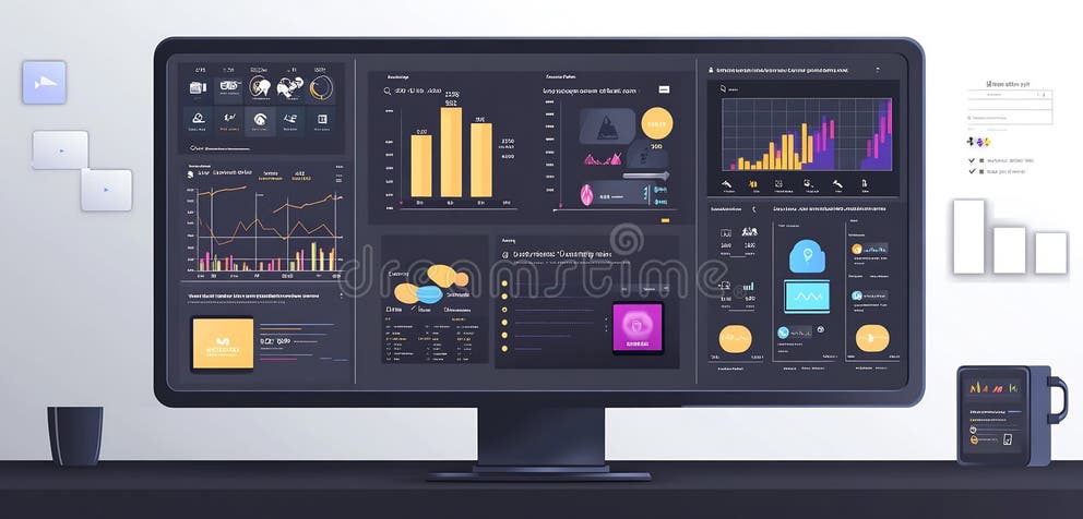 A Computer Monitor Displaying Various Data Visualizations and Charts on ...