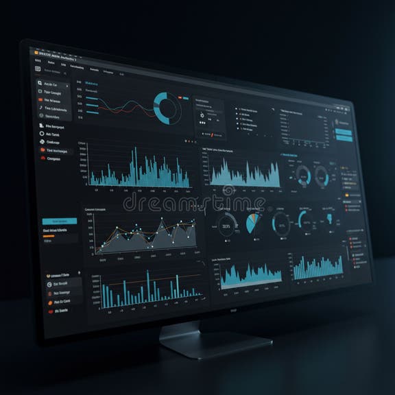 A Computer Monitor Displays an Analytics Dashboard. the Screen Features Various Stock ...