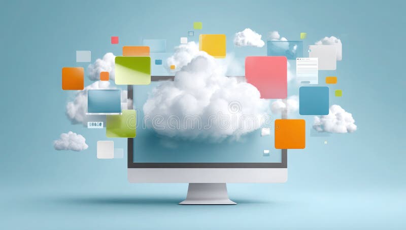 A Computer Monitor Displays a Cloud with Many Different Colored Squares ...