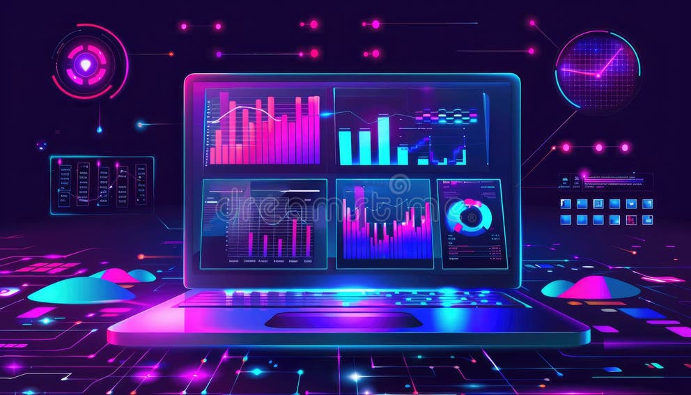 A Computer Monitor Displays a Colorful Array of Graphs and Numbers by AI Generated Image Stock ...