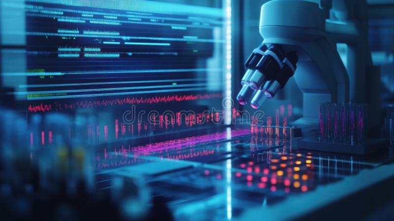 A Computer Monitor Displays a Colorful Image of a Microscope Stock ...