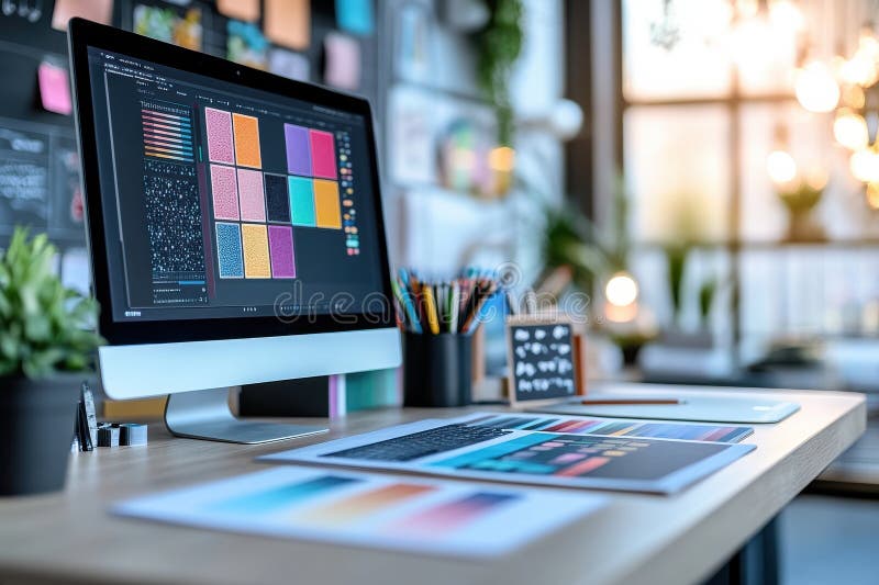 A Computer Monitor Displays a Colorful Image with a Variety of Shapes ... A Computer Monitor Displays a Colorful Image with a Variety of Shapes ...