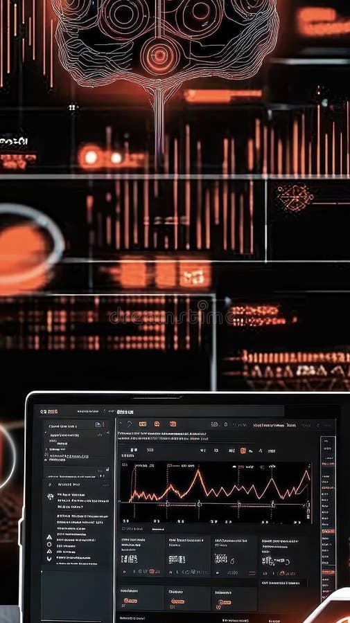 A Computer Monitor Displays a Complex Array of Data and Graphs Stock Illustration - Illustration ...