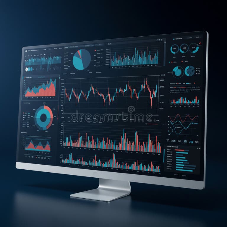 A Computer Monitor Displays a Complex Data Analytics Dashboard. it ...