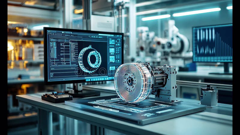 Computer Monitor Displays a 3D Model of a Machine Part. Concept of Precision and Technical ...