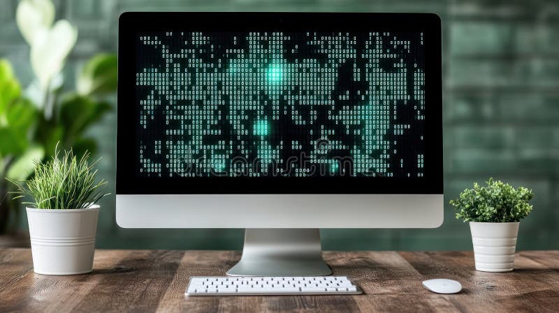 A Computer Monitor Displays a Digital Map of a Network with Glowing Points of Light Stock ...