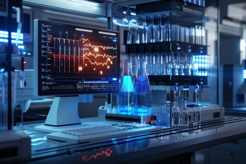 A Computer Monitor Displays a Graph of Data on a Lab Bench Stock Image ...