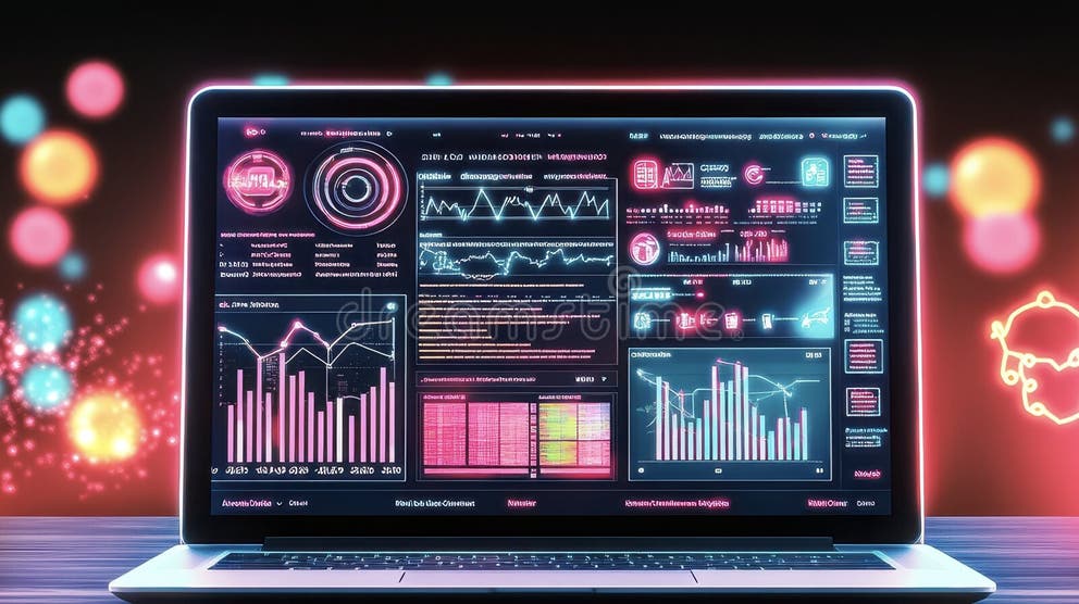 A Computer Monitor Displays a Number of Graphs and Charts Stock Image - Image of connection ...