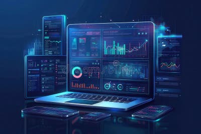 A Computer Monitor Displays a Number of Graphs and Charts Stock Photo - Image of communication ...