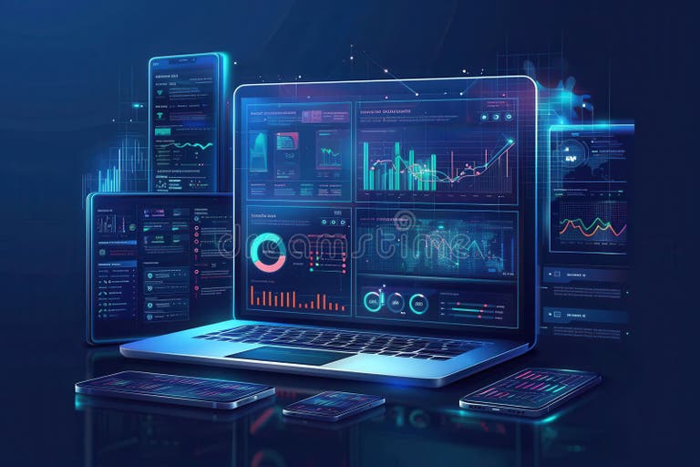 A Computer Monitor Displays a Number of Graphs and Charts Stock Photo - Image of communication ...