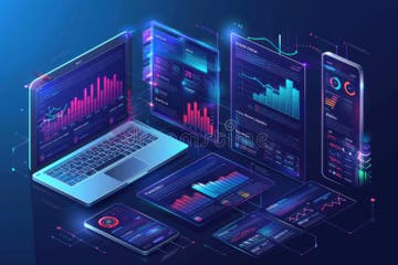 A Computer Monitor Displays a Number of Graphs and Charts Stock Photo - Image of marketing ...