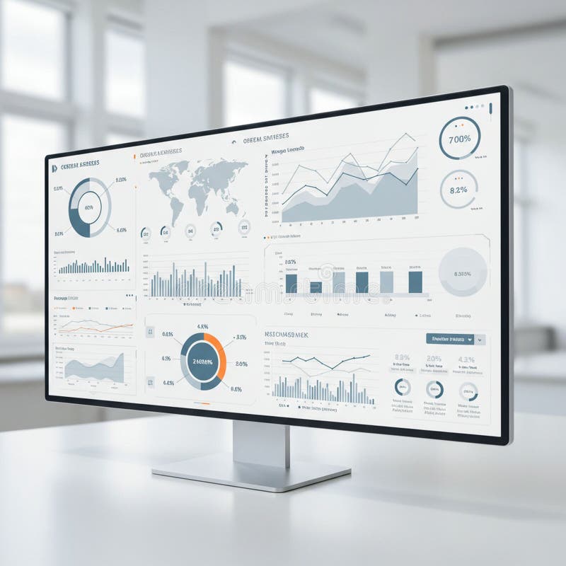 A Computer Monitor Displays Various Data Visualizations within a Modern ...