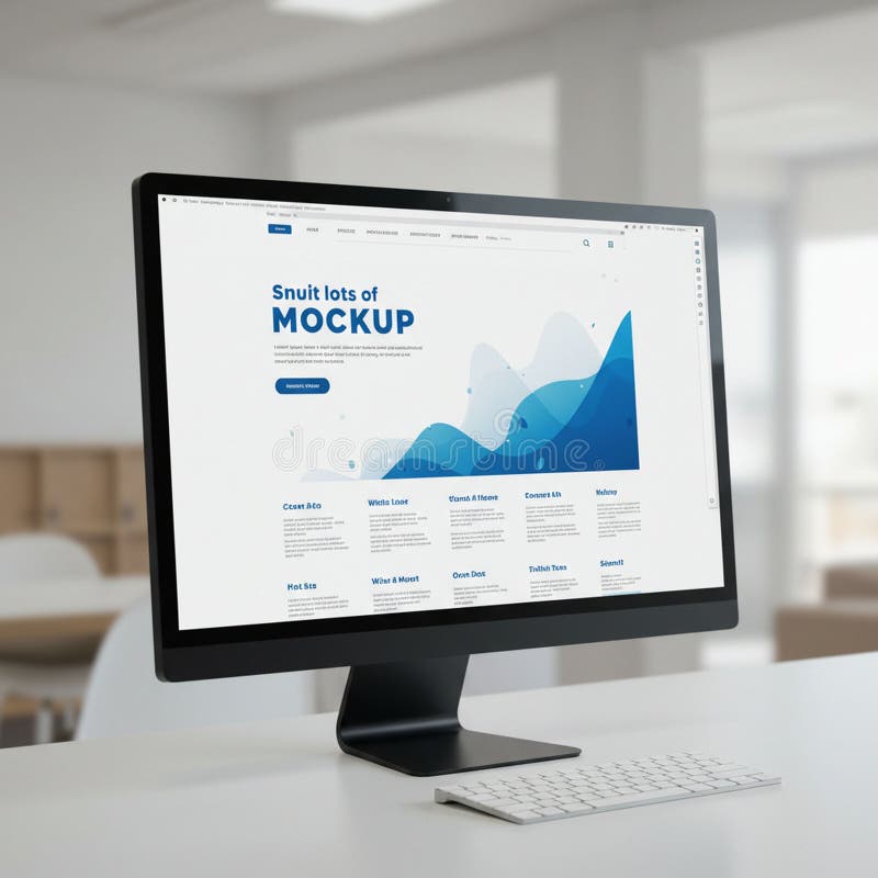 A Computer Monitor Displays a Website Mockup Featuring a Clean Design ...