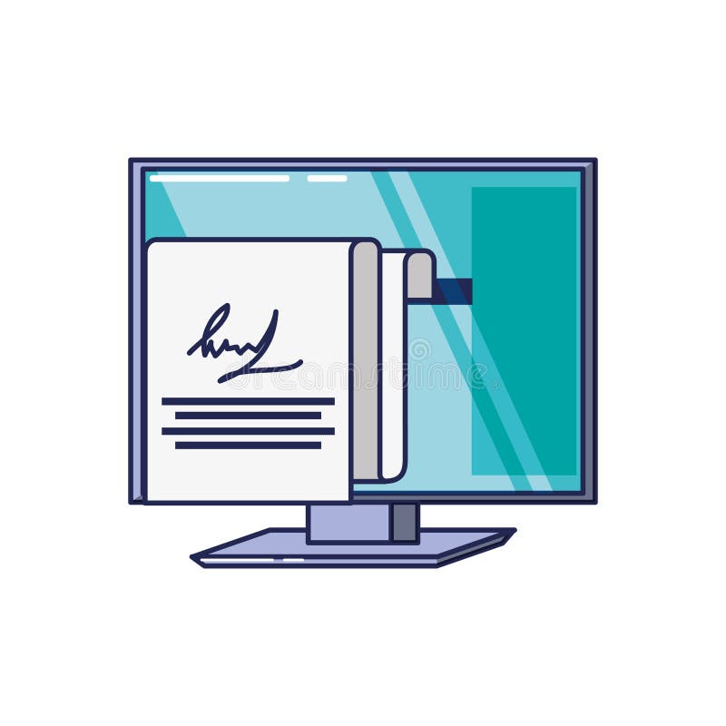 Computer Monitor with Document Report Stock Vector - Illustration of ...