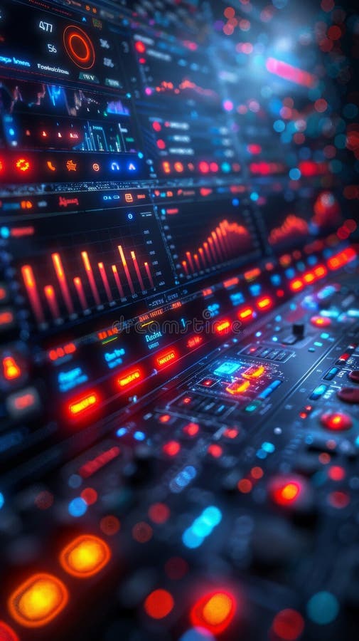 The Computer Monitor is Equipped with Numerous Buttons and Lights Stock ...