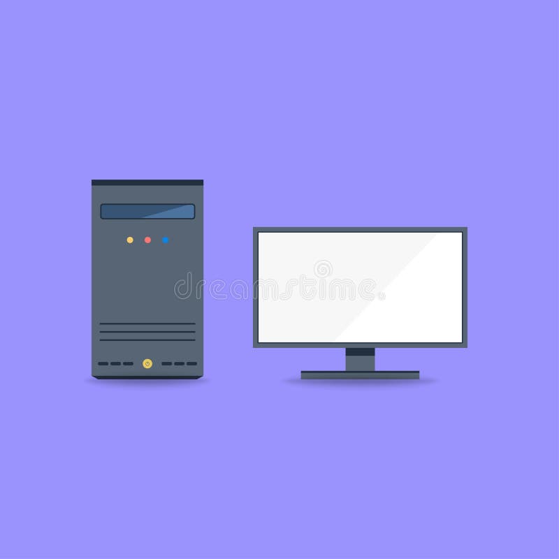 Computer with Monitor in Flat Design with Shadow. Tower and Display ...