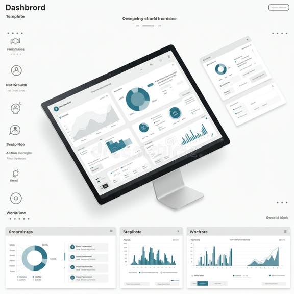 Computer Monitor and Floating Screen Panels Display a Digital Dashboard ...