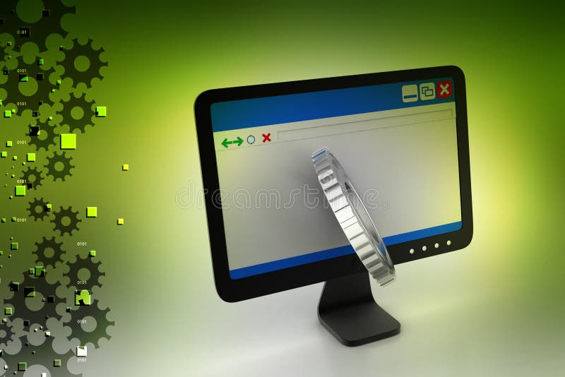 Computer monitor with gear stock illustration. Illustration of monitor ...