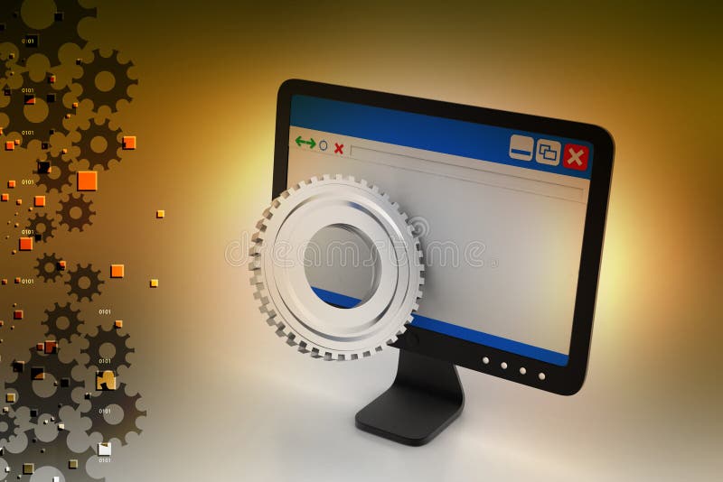 Computer monitor with gear stock illustration. Illustration of monitor ...