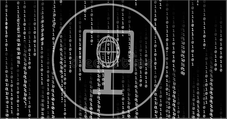 Computer Monitor with Globe Icon Image Over Binary Code Background Stock Illustration ...