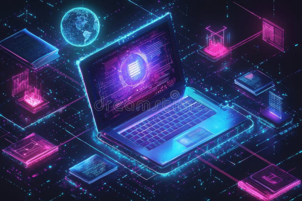 A Computer Monitor with a Glowing Blue Screen and a Globe in the ...