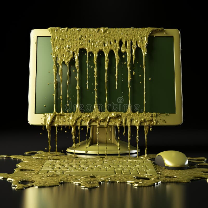 A Computer Monitor with Gold Liquid Dripping from it Stock Illustration ...