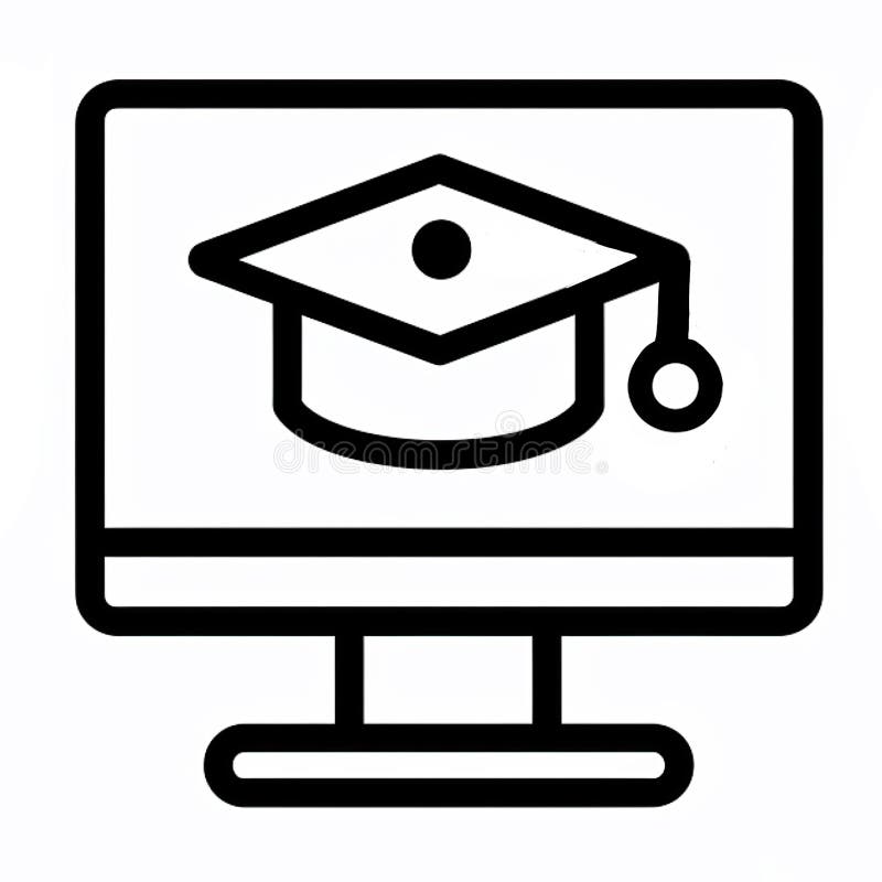 A Computer Monitor with a Graduation Cap on it Stock Illustration ...