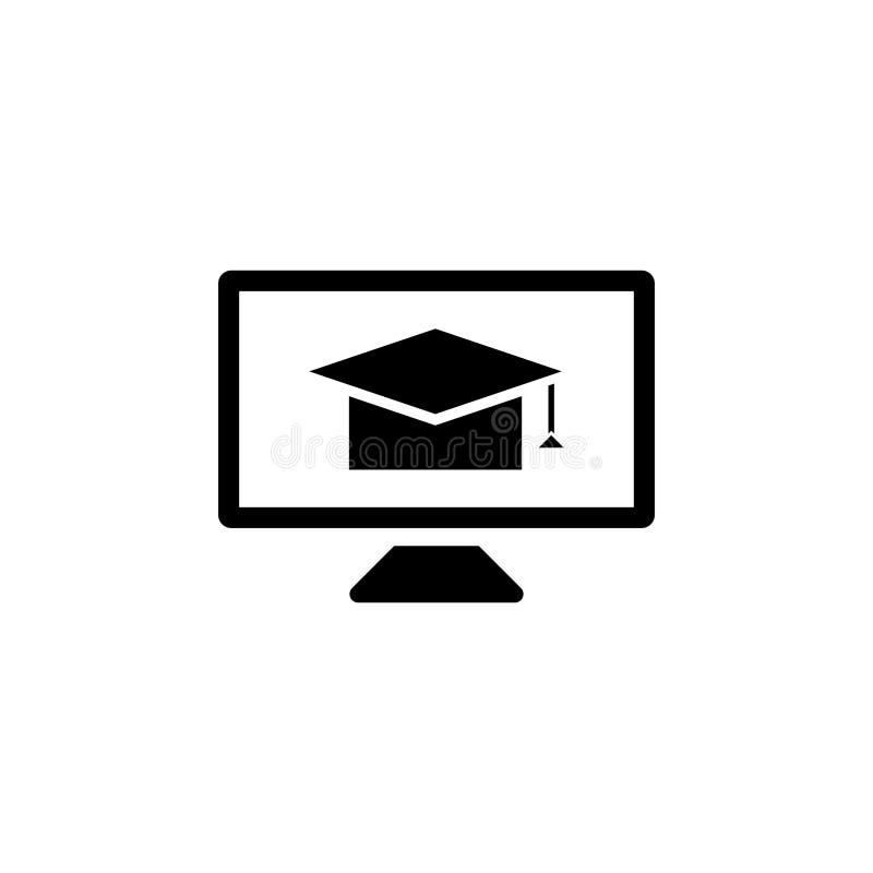 Computer Monitor and Graduation Cap, Online Learning Solid Flat Vector ...