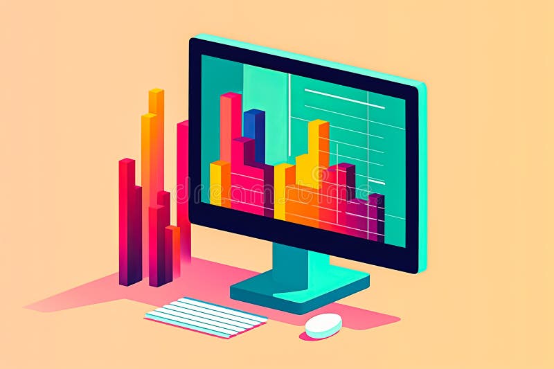 A Computer Monitor with a Graph on it and a Keyboard and Mouse on a ...