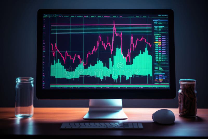 A Computer Monitor with a Graph on the Screen. Monitor Screen Shows ...