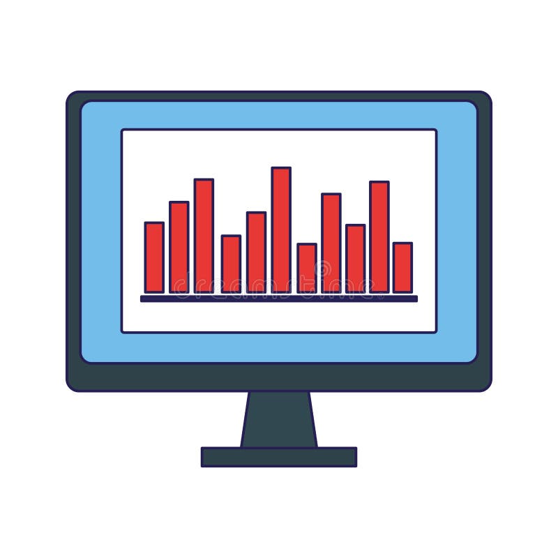 Computer Monitor with Graphic Bar Chart Stock Vector - Illustration of ...