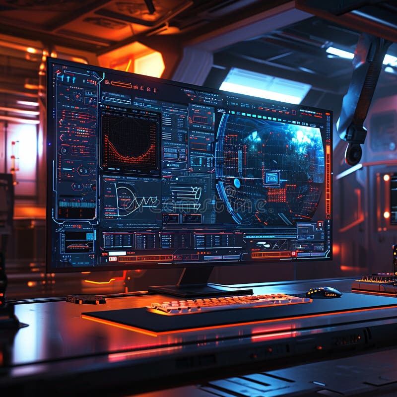 Computer Monitor with Graphs, Map, Dashboards. Technological Background ... Computer Monitor with Graphs, Map, Dashboards. Technological Background ...