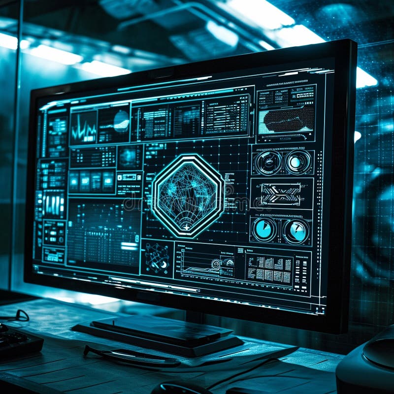 Computer Monitor with Graphs, Map, Dashboards. Technological Background ... Computer Monitor with Graphs, Map, Dashboards. Technological Background ...