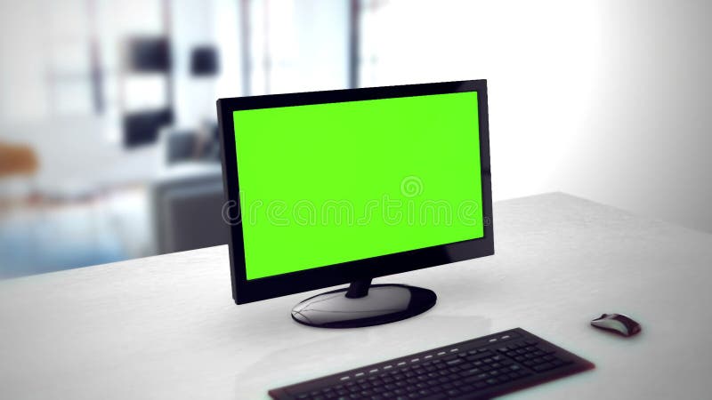 Computer Monitor with Green Screen. 3D Rendering Stock Illustration ...